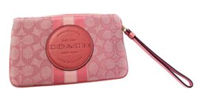 coach dempsey large corner zip wristlet in signature jacquard with stripe patch (im/taffy)