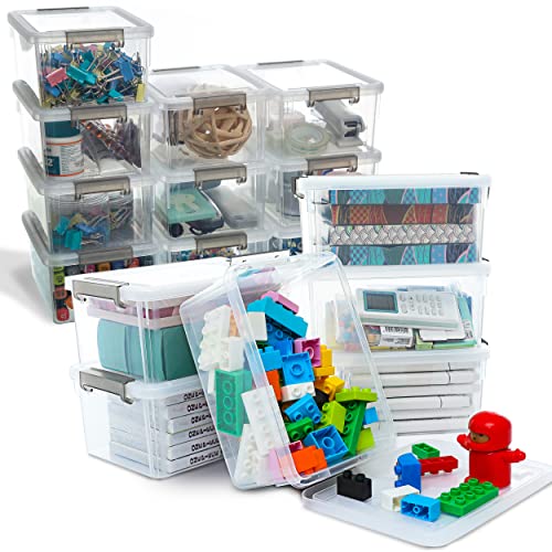 Citylife 1.3 QT 10 Pack Small Storage Bins & 6 Packs Small Storage Bins with Lids 3.2 QT Plastic Storage Containers for Organizing Stackable Clear Storage Boxes