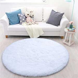 fluffy soft area round girl rug 5ft boys kids girls bedroom decor living room white circle rug furry princess castle plush carpet shaggy rug for nursery room baby room decor(5×5 feet, ivory)