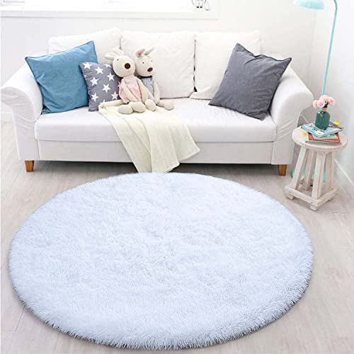 Fluffy Soft Area Round Girl Rug 5ft Boys Kids Girls Bedroom Decor Living Room White Circle Rug Furry Princess Castle Plush Carpet Shaggy Rug for Nursery Room Baby Room Decor(5x5 feet, Ivory)