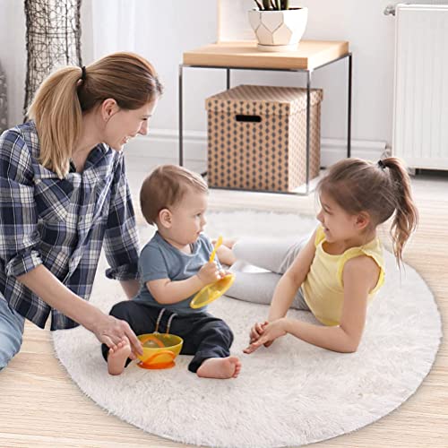 Fluffy Soft Area Round Girl Rug 5ft Boys Kids Girls Bedroom Decor Living Room White Circle Rug Furry Princess Castle Plush Carpet Shaggy Rug for Nursery Room Baby Room Decor(5x5 feet, Ivory)