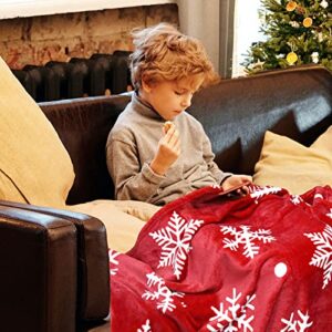 Christmas Blanket (50x60 Inches, Christmas Snowflake Blanket) Fleece Soft Red Blanket Christmas Home Décor Plush Christmas Throw Blanket Bed Throws for Winter Bedding Couch