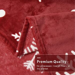 Christmas Blanket (50x60 Inches, Christmas Snowflake Blanket) Fleece Soft Red Blanket Christmas Home Décor Plush Christmas Throw Blanket Bed Throws for Winter Bedding Couch