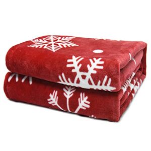 Christmas Blanket (50x60 Inches, Christmas Snowflake Blanket) Fleece Soft Red Blanket Christmas Home Décor Plush Christmas Throw Blanket Bed Throws for Winter Bedding Couch