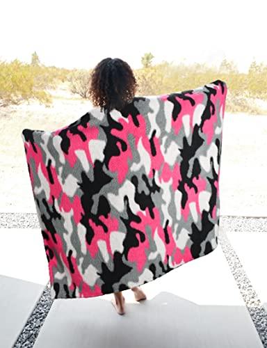 Catalonia Camo Sherpa Throw Blanket, Fuzzy Snuggle Blanket for Camping Traveling Couch Bed, Super Soft, Light Weight, Reversible, All Season Use, 50x60 inches