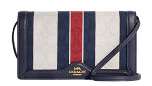 coach anna foldover clutch crossbody bag in signature jacquard with stripes (gold/chalk multi)