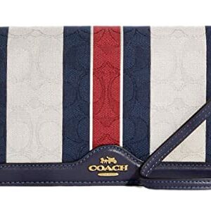 COACH Anna Foldover Clutch Crossbody Bag In Signature Jacquard With Stripes (Gold/Chalk Multi)