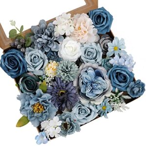 wxboom artificial flowers combo box set dusty blue flowers fake wedding flowers bulk for diy wedding bouquets centerpieces arrangements bridal shower table decorations