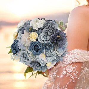 WXBOOM Artificial Flowers Combo Box Set Dusty Blue Flowers Fake Wedding Flowers Bulk for DIY Wedding Bouquets Centerpieces Arrangements Bridal Shower Table Decorations