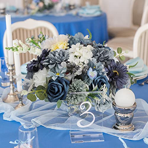 WXBOOM Artificial Flowers Combo Box Set Dusty Blue Flowers Fake Wedding Flowers Bulk for DIY Wedding Bouquets Centerpieces Arrangements Bridal Shower Table Decorations