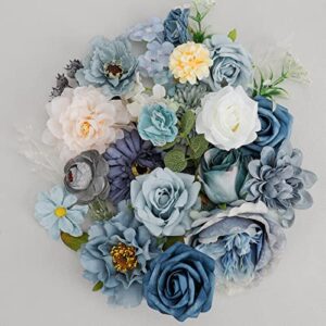 WXBOOM Artificial Flowers Combo Box Set Dusty Blue Flowers Fake Wedding Flowers Bulk for DIY Wedding Bouquets Centerpieces Arrangements Bridal Shower Table Decorations