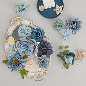 WXBOOM Artificial Flowers Combo Box Set Dusty Blue Flowers Fake Wedding Flowers Bulk for DIY Wedding Bouquets Centerpieces Arrangements Bridal Shower Table Decorations