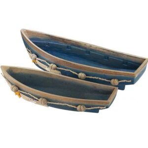 konjouror wooden boat tray display, 2 pack blue boat model decoration, nautical beach ocean decor