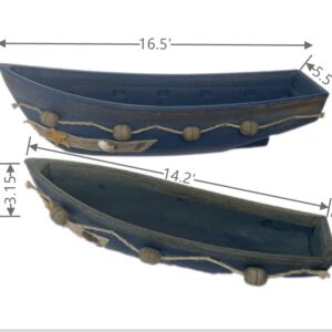 Konjouror Wooden Boat Tray Display, 2 Pack Blue Boat Model Decoration, Nautical Beach Ocean Decor