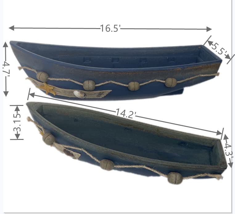 Konjouror Wooden Boat Tray Display, 2 Pack Blue Boat Model Decoration, Nautical Beach Ocean Decor