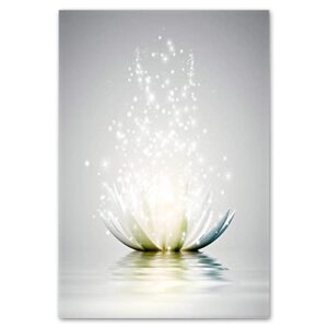 lzimu zen canvas wall art white lotus flower bloom in water picture prints wall decor framed grey painting for yoga spa meditation spiritual room decor (12x18in (30x45cm), zen artwork-3)