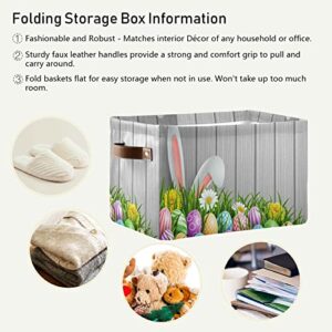 senya Easter Storage Basket with Handles, Easter Bunny Ears Flowers Wood Large Foldable Fabric Collapsible Storage Bins Organizer Bag for Storage Toy Storage