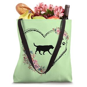 Black Lab With Paw Prints And Flowers On Green Tote Bag