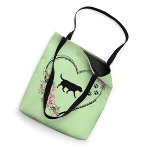 Black Lab With Paw Prints And Flowers On Green Tote Bag