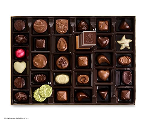 Godiva Chocolatier Holiday Gift Box with Red Ribbon – 36 Piece Assorted Milk, White and Dark Chocolate with Gourmet Fillings - Special Gold Ballotin Gift for Chocolate Lovers