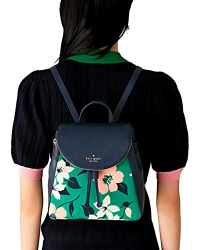 Kate Spade Canvas Leila Small Flap Drawstring Backpack Lily Blooms Green