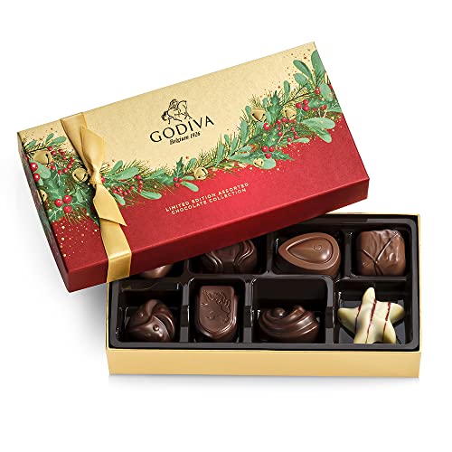 Godiva Chocolatier Holiday 2022 Chocolate Gift Box - 8 Piece Assorted Gourmet Dark, Milk and White Chocolates, 1 Gift Box – Limited Edition Gift Set for Chocolate Lovers