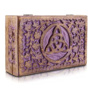 Great Birthday Gift Ideas Handmade Decorative Wooden Jewelry Box Treasure Box Jewelry Organizer Keepsake Box Treasure Chest Trinket Holder Lock Box Watch Box 8 x 5 Inch Gift Ideas (Violet)