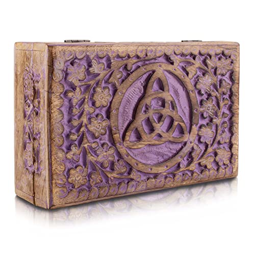 Great Birthday Gift Ideas Handmade Decorative Wooden Jewelry Box Treasure Box Jewelry Organizer Keepsake Box Treasure Chest Trinket Holder Lock Box Watch Box 8 x 5 Inch Gift Ideas (Violet)