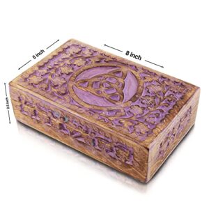 Great Birthday Gift Ideas Handmade Decorative Wooden Jewelry Box Treasure Box Jewelry Organizer Keepsake Box Treasure Chest Trinket Holder Lock Box Watch Box 8 x 5 Inch Gift Ideas (Violet)