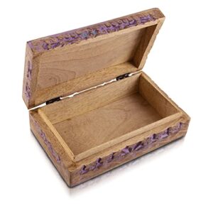 Great Birthday Gift Ideas Handmade Decorative Wooden Jewelry Box Treasure Box Jewelry Organizer Keepsake Box Treasure Chest Trinket Holder Lock Box Watch Box 8 x 5 Inch Gift Ideas (Violet)