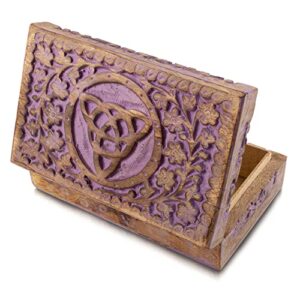 Great Birthday Gift Ideas Handmade Decorative Wooden Jewelry Box Treasure Box Jewelry Organizer Keepsake Box Treasure Chest Trinket Holder Lock Box Watch Box 8 x 5 Inch Gift Ideas (Violet)