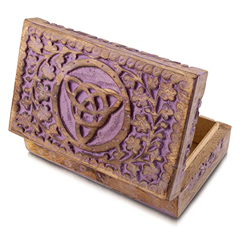 Great Birthday Gift Ideas Handmade Decorative Wooden Jewelry Box Treasure Box Jewelry Organizer Keepsake Box Treasure Chest Trinket Holder Lock Box Watch Box 8 x 5 Inch Gift Ideas (Violet)