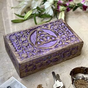 Great Birthday Gift Ideas Handmade Decorative Wooden Jewelry Box Treasure Box Jewelry Organizer Keepsake Box Treasure Chest Trinket Holder Lock Box Watch Box 8 x 5 Inch Gift Ideas (Violet)