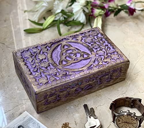 Great Birthday Gift Ideas Handmade Decorative Wooden Jewelry Box Treasure Box Jewelry Organizer Keepsake Box Treasure Chest Trinket Holder Lock Box Watch Box 8 x 5 Inch Gift Ideas (Violet)