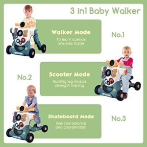 Baby Sit-to-Stand Learning Walker, 3 in 1 Baby Walker for Boys Girls Toddlers, Educational Baby Push Walkers with Entertainment Activity Center, Baby Music Learning Toy Gift for Infant Boys Girls