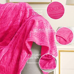 Exclusivo Mezcla Soft Throw Blanket, 50x60 Inches Fuzzy Fleece Blanket, Decorative Geometry Pattern Plush Throw Blanket for Couch Sofa, Hot Pink