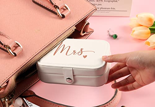 Mrs Travel Jewelry Box Gift-Plush Velvet Trinkets Storage Organizer Case-Miss to Mrs Gift-Wedding Gift for Bride-Mrs Gift-Bridal Shower Gift for Bride-Bachelorette Party Gift for Bride-Rose Golden