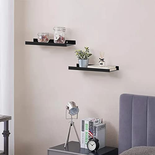 OFILLES 2Pcs Black Metal Wall Shelf, Floating Shelf Wall Storage, Book Wall Shelves for Bedroom, Living Room, Bathroom, Kitchen. 11.8in*4.7in