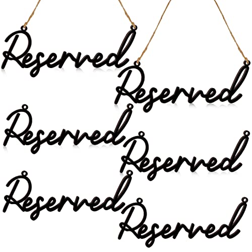 12 Pcs Reserved Signs for Wedding Chairs Hanging Wooden Reserved Sign Rustic Wedding Reserved Seating Sign with Rope Reserved Table Sign Wooden Tag Reserved Sign for Wedding Chair Restaurant (Black)