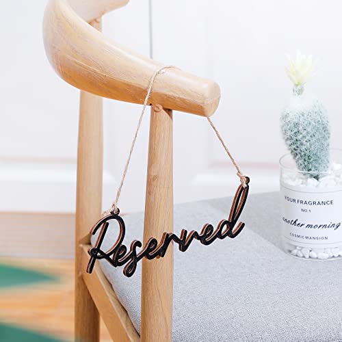 12 Pcs Reserved Signs for Wedding Chairs Hanging Wooden Reserved Sign Rustic Wedding Reserved Seating Sign with Rope Reserved Table Sign Wooden Tag Reserved Sign for Wedding Chair Restaurant (Black)