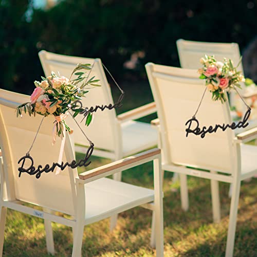 12 Pcs Reserved Signs for Wedding Chairs Hanging Wooden Reserved Sign Rustic Wedding Reserved Seating Sign with Rope Reserved Table Sign Wooden Tag Reserved Sign for Wedding Chair Restaurant (Black)