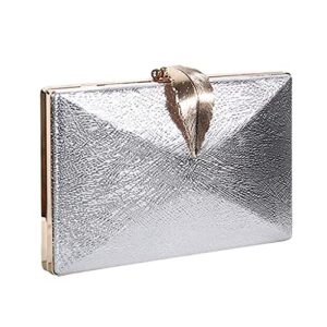 harlotte women faux leather shiny evening bag leaf lock clutch banquet crossbody handbag – silver