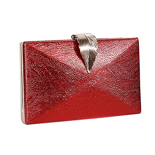 Harlotte Women Faux Leather Shiny Evening Bag Leaf Lock Clutch Banquet Crossbody Handbag - Silver