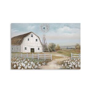 barn prints farmhouse old barn wall art barn painting barn and flowers wall decor rustic bedroom wall decor farmhouse barn windmills art for bathroom bedroom living room framed ready to hang(16″x 12″ )