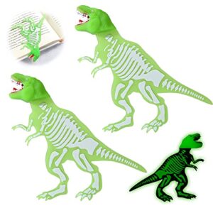 2 pieces funny dinosaur bookmark, cool luminous book markers, cute 3d cartoon animal book marks, pretty unique bookmark for kids, boys, girls, students