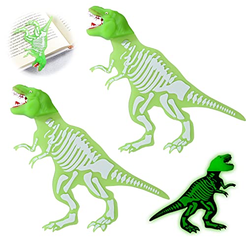 2 Pieces Funny Dinosaur Bookmark, Cool Luminous Book Markers, Cute 3D Cartoon Animal Book Marks, Pretty Unique Bookmark for Kids, Boys, Girls, Students