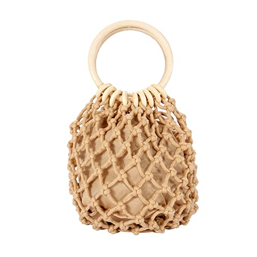 CHIC DIARY Mini Clutch Purse for Women Top Handle Handwoven Cotton Crochet Handbag Small Summer Beach Fishnet Bucket Bag