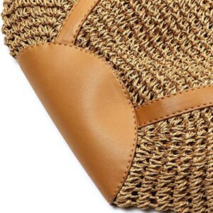 Women Straw Shoulder Bag Summer Beach Lightweight Large Wallet Handmade Woven Handbag (Off-white)