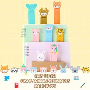 HOTOP 36 Pcs Cute Animal Funny Bookmarks for Kids PVC Cartoon Kawaii Bookmark with Ruler Office School Gift Ideas Stationery Reading Accessories Book Lovers