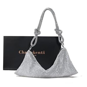 Chanrekenti Rhinestone Purse Sparkly purse for Women Silver Purse Evening Purse Rhinestones Handbags for Party Wedding (Siliver-3mm)